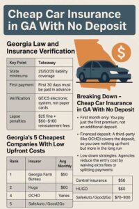 Cheap Car Insurance in Georgia with No Deposit | Low Down Payment Options